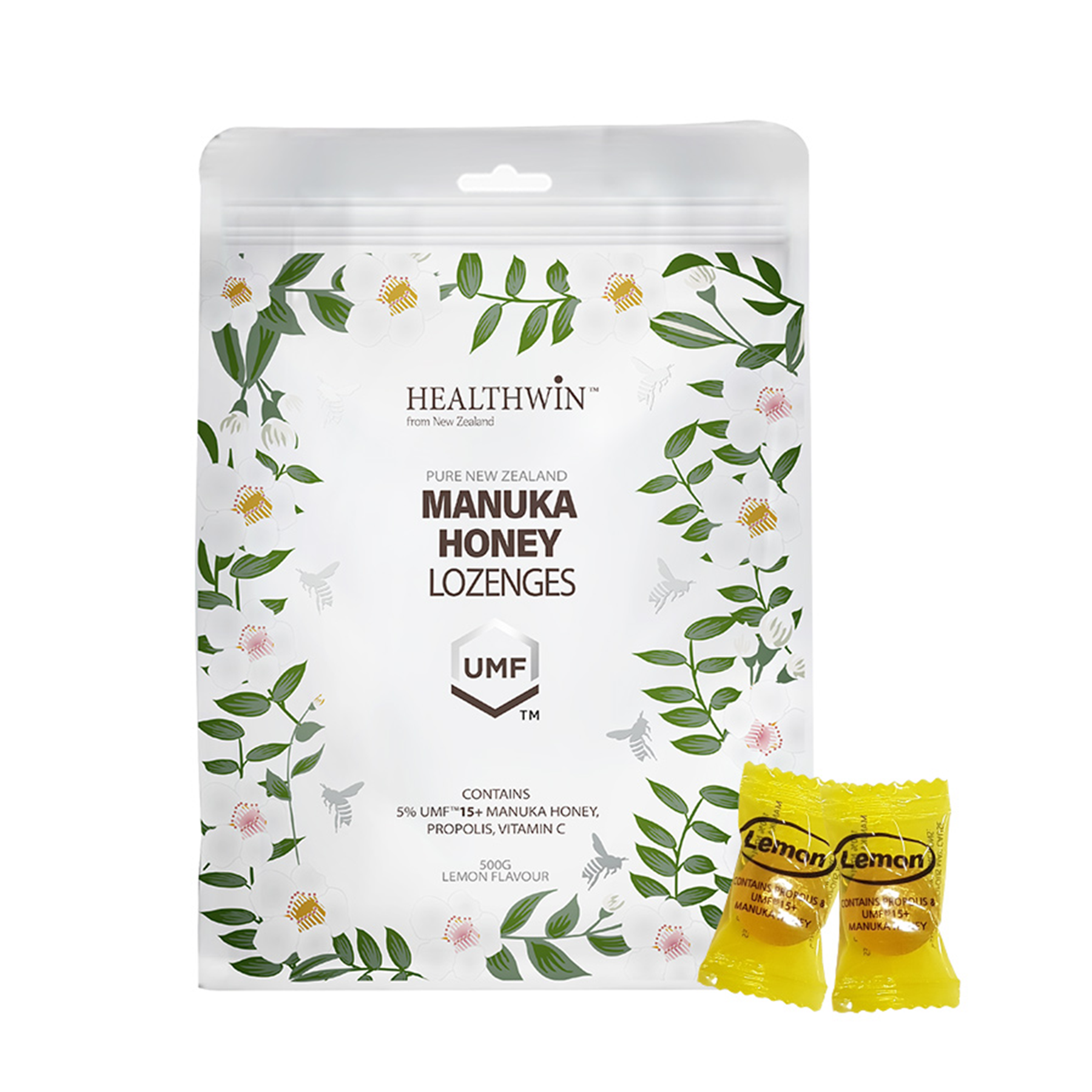 HEALTHWIN NZ Manuka Honey UMF15+ Lozenges - Propolis & Lemon 500g ...